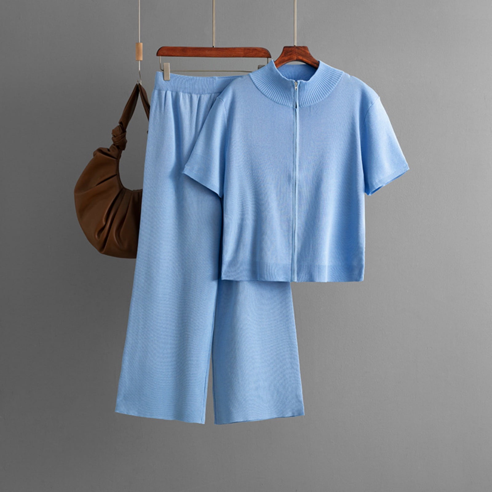 gbyLJF Two Piece Outfits for Women Casual Knit Sets Sweater Sets Solid ...