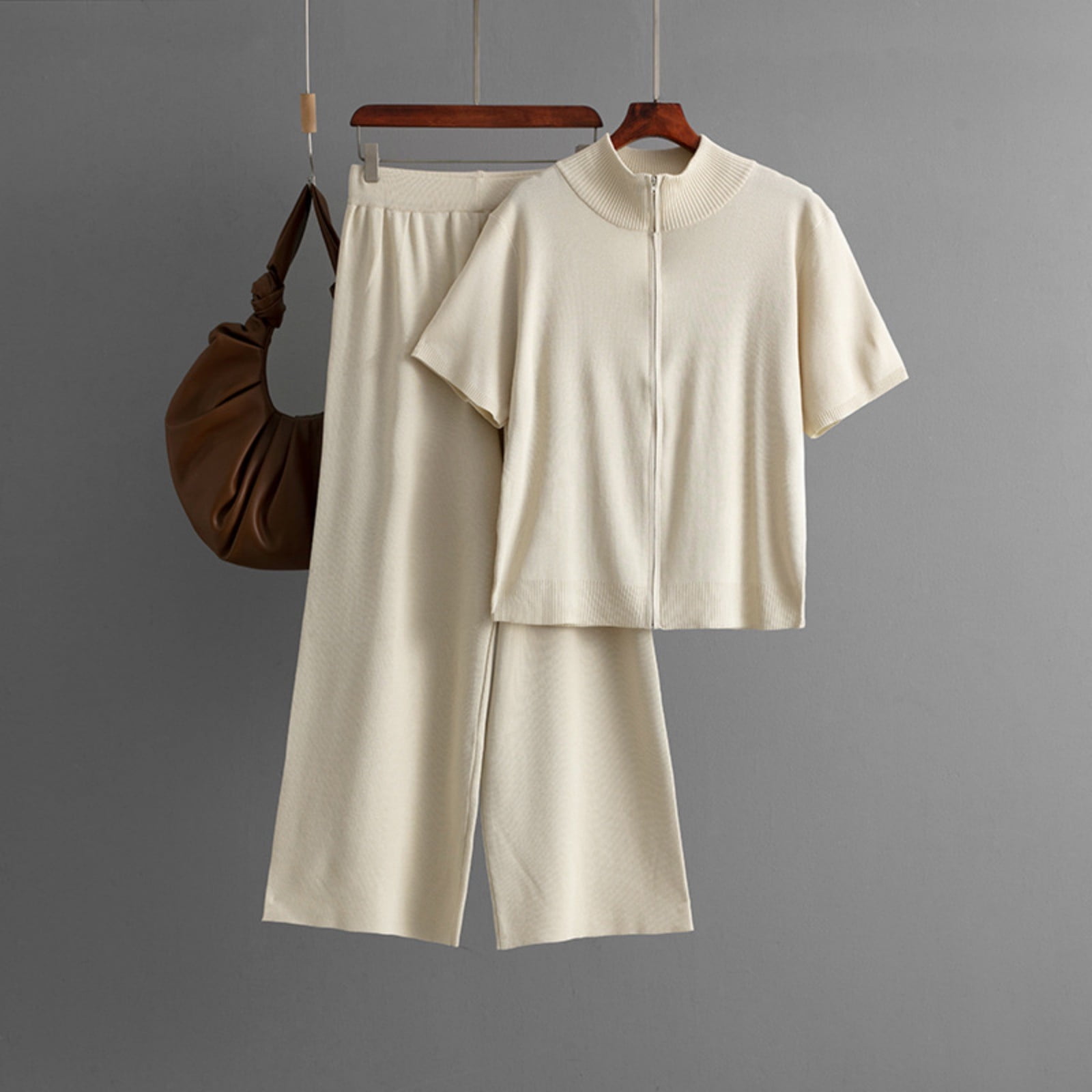 gbyLJF Two Piece Outfits for Women Casual Knit Sets Sweater Sets Solid ...