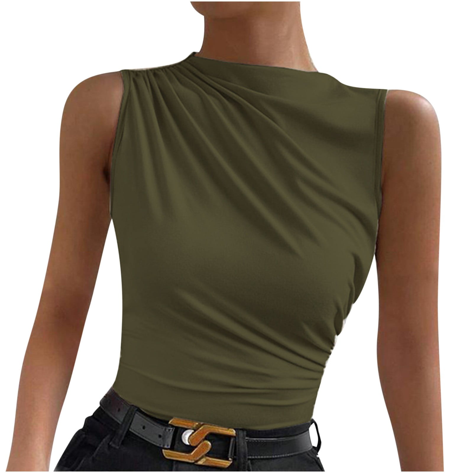 gbyLJF Women One Shoulder Sleeveless Crop Top Tank Tops Summer ...