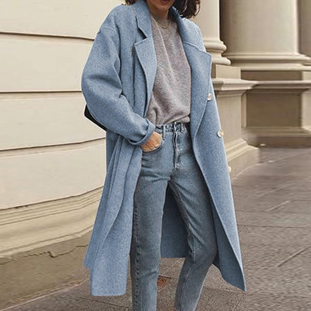gbyLJF Women's Classic Double Breasted Long Wool Pea Coat Fashion ...