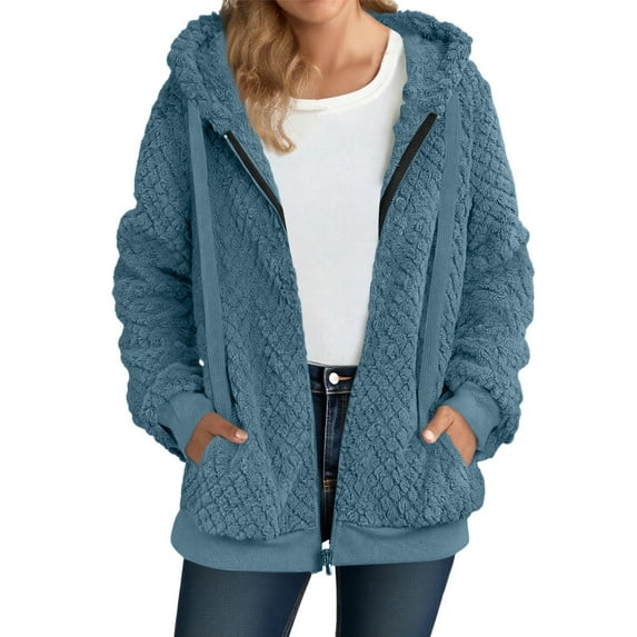 gbyLJF Women's Double Sided Fleece Jackets Long Sleeve Full Zip Hooded ...