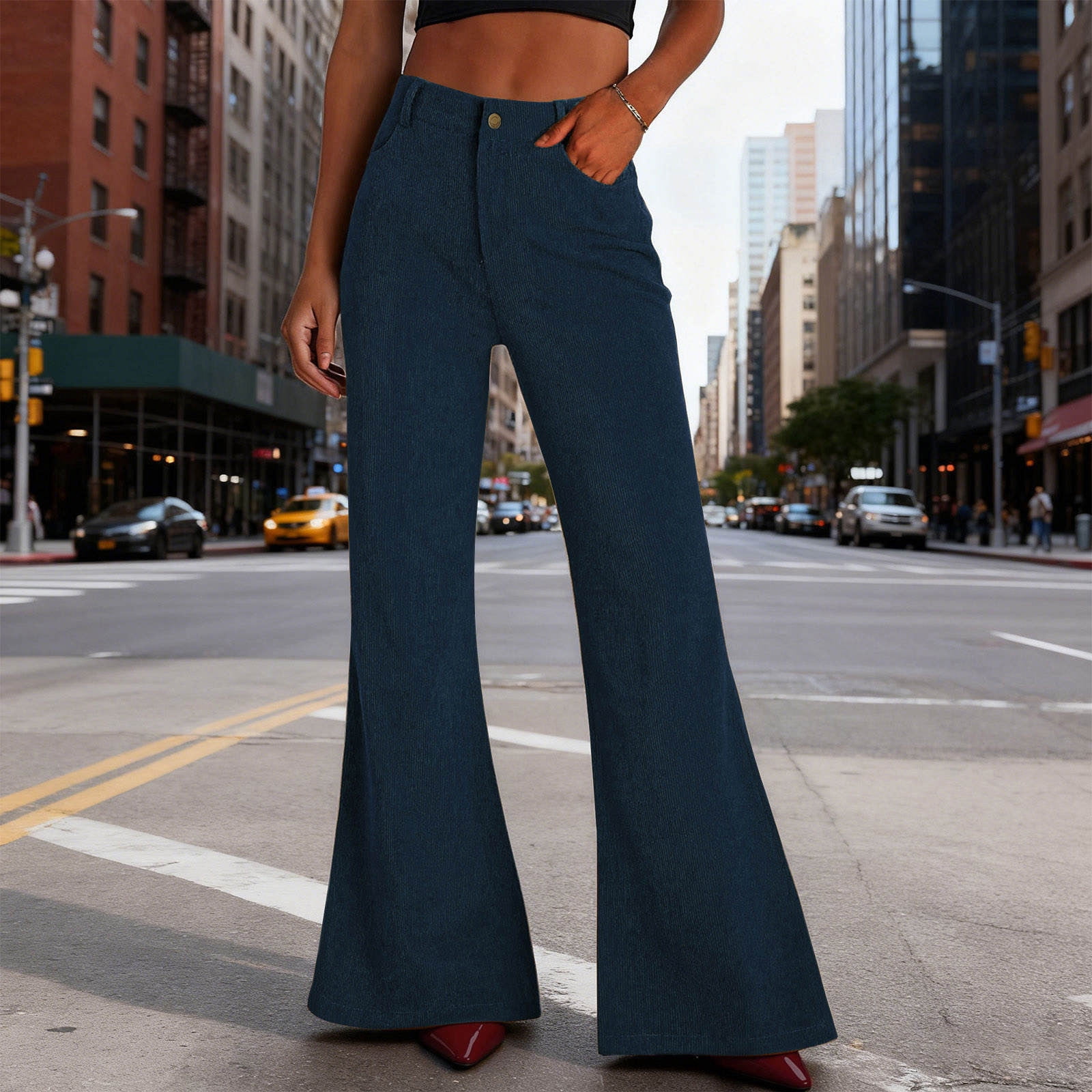 gbyLJF Women's Dress Pants High Waisted Flare Jeans Button Business ...