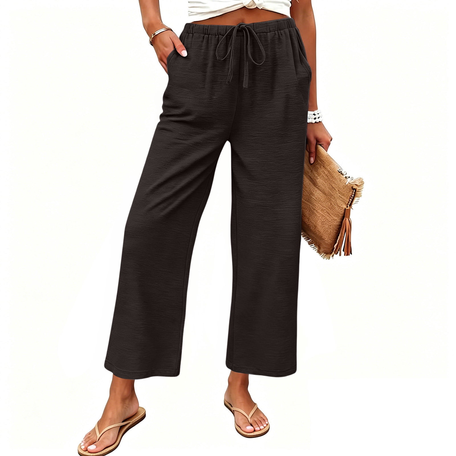 gbyLJF Women's Lightweight Beach Pants Loose Fit Straight Leg Casual ...