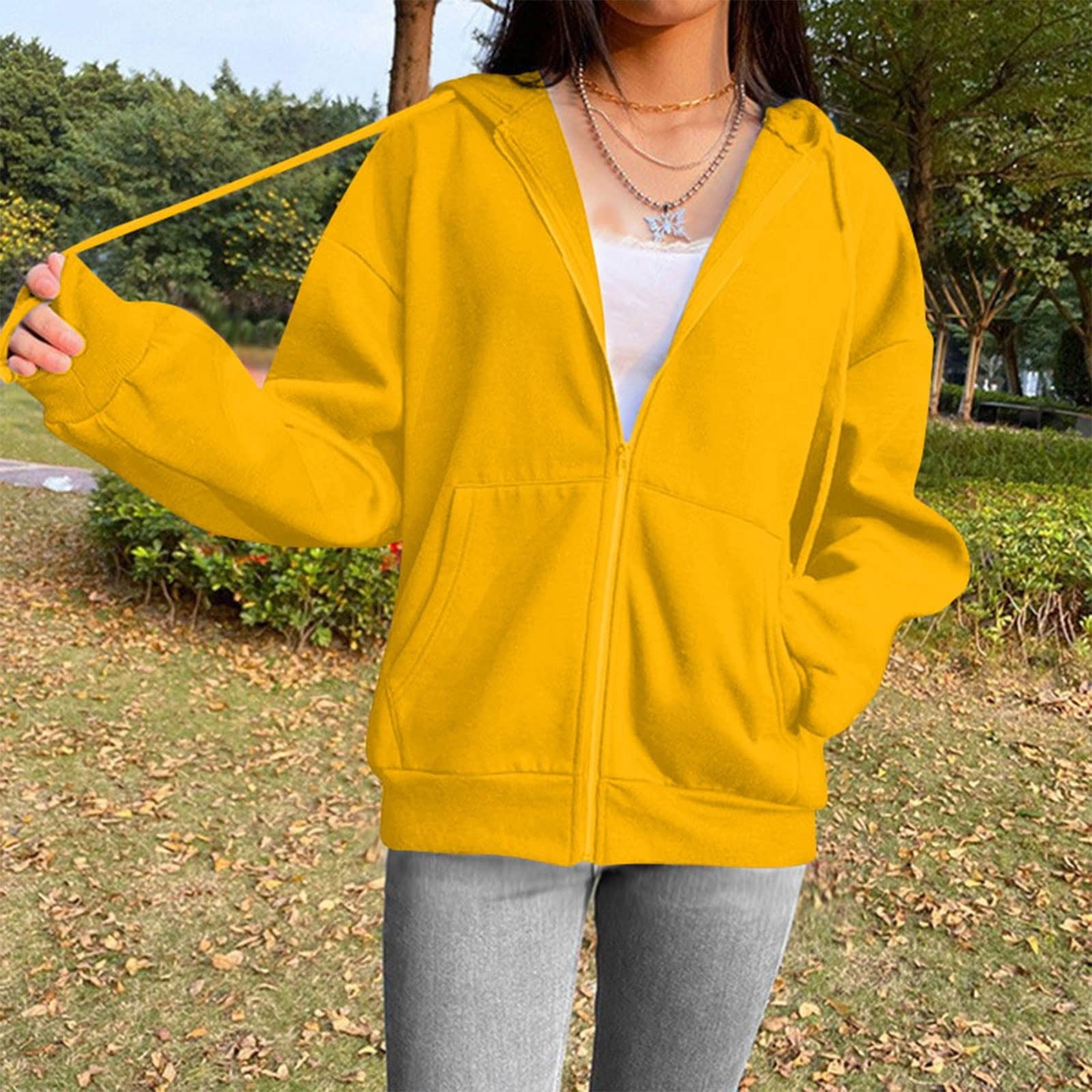 gbyLJF Women's Lightweight Hoodies Full Zip Up Oversized Sweatshirts ...