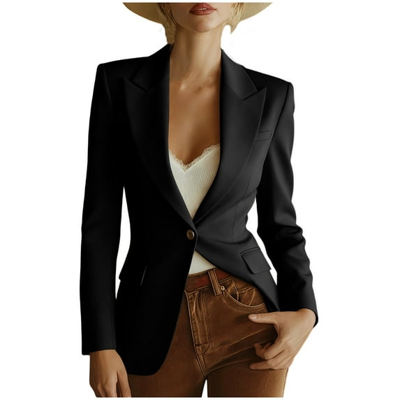 gbyLJF Women's Long Sleeve Button Blazers Casual Office Notch Lapel ...
