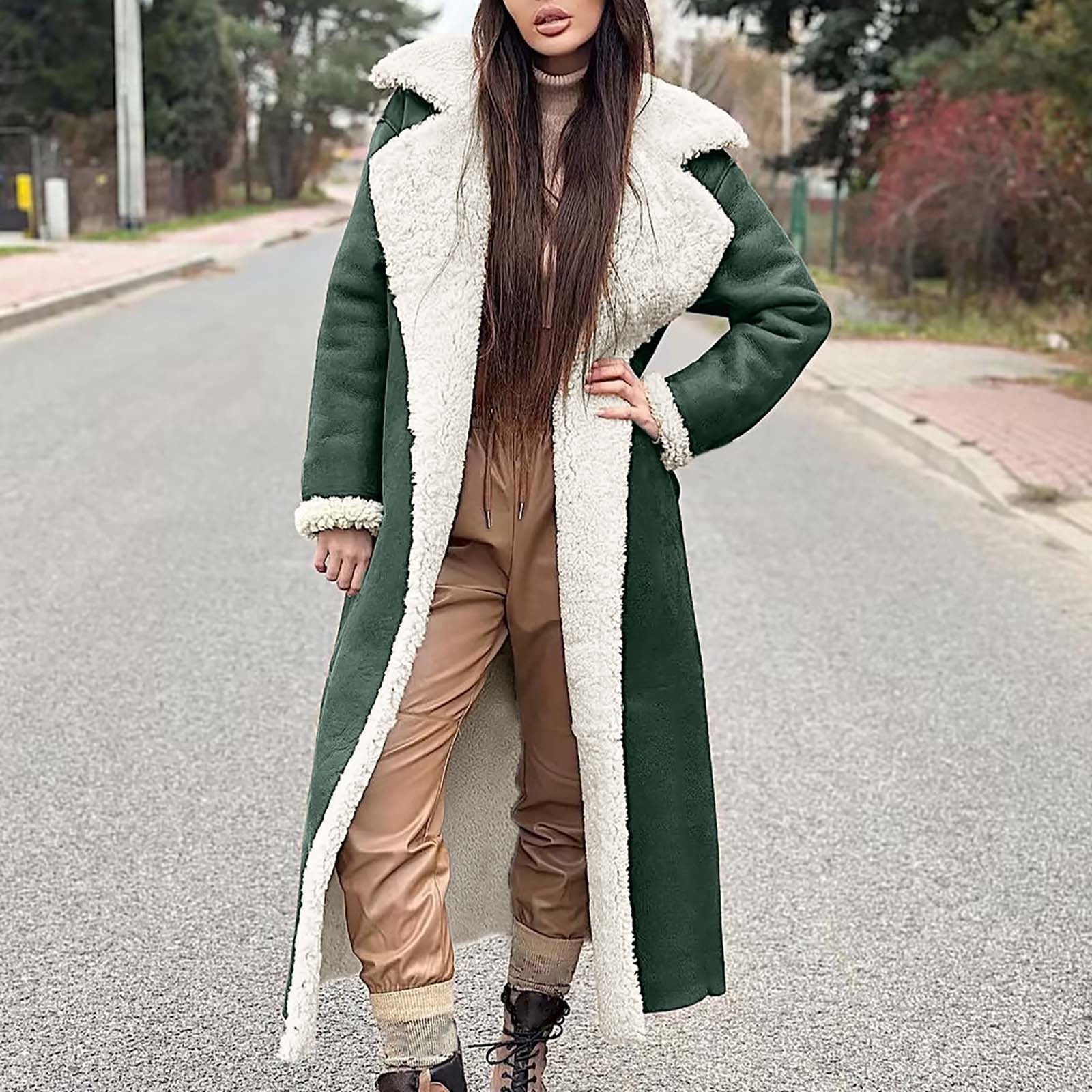 gbyLJF Women's Overcoats Sherpa Lined Winter Coats Trendy Notched Lapel ...