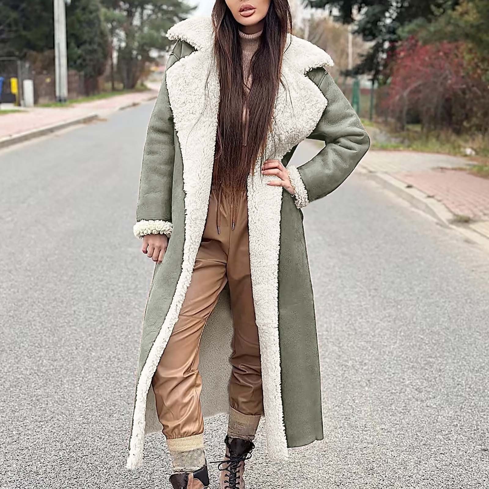 gbyLJF Women's Overcoats Sherpa Lined Winter Coats Trendy Notched Lapel Long Fleece Jacket Warm ...