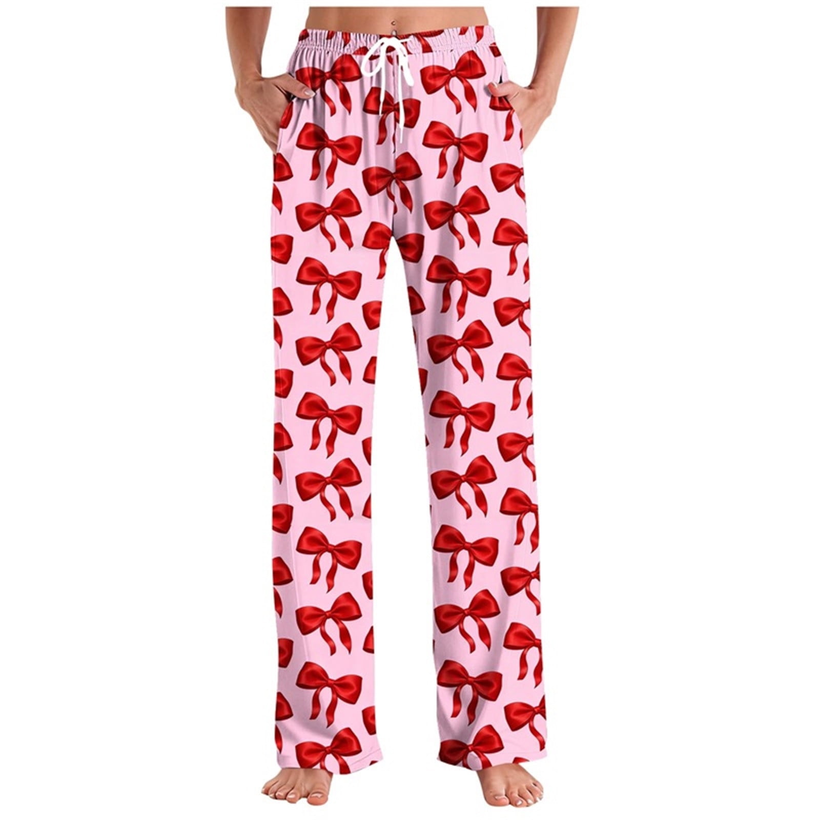 gbyLJF Women's Pajama Pants Drawstring Elastic Waist Print Wide Leg ...
