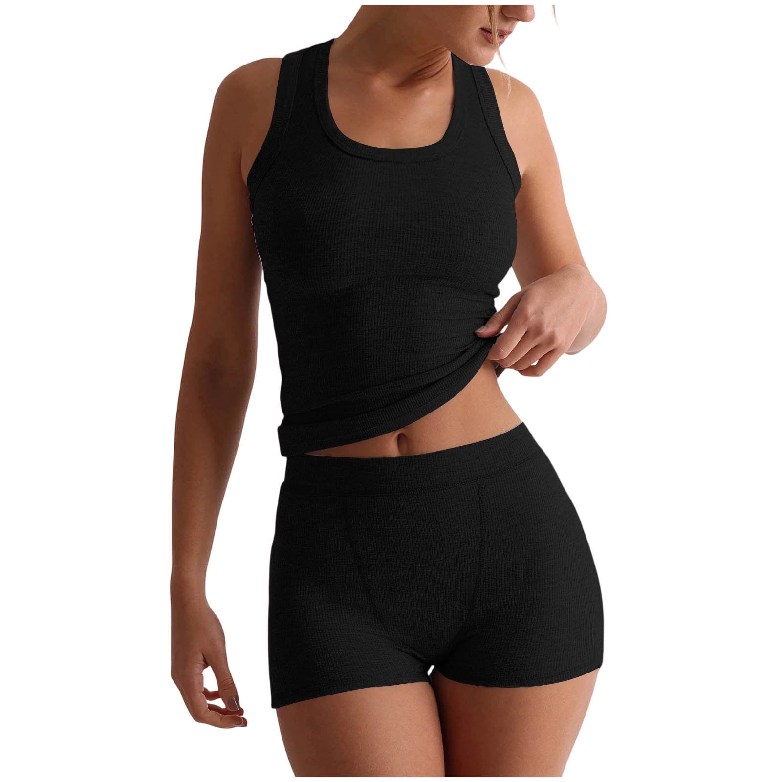 gbyLJF Women's Shorts Set Sleeveless Tank Top Matching Shorts Set ...