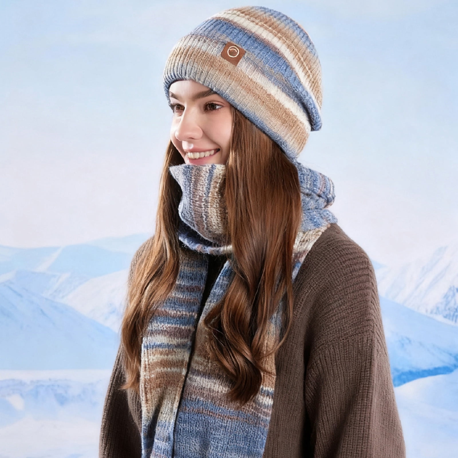 gbyLJF Women's Winter Scarf and Hat Set Fashion Casual Knitted Hat Warm ...