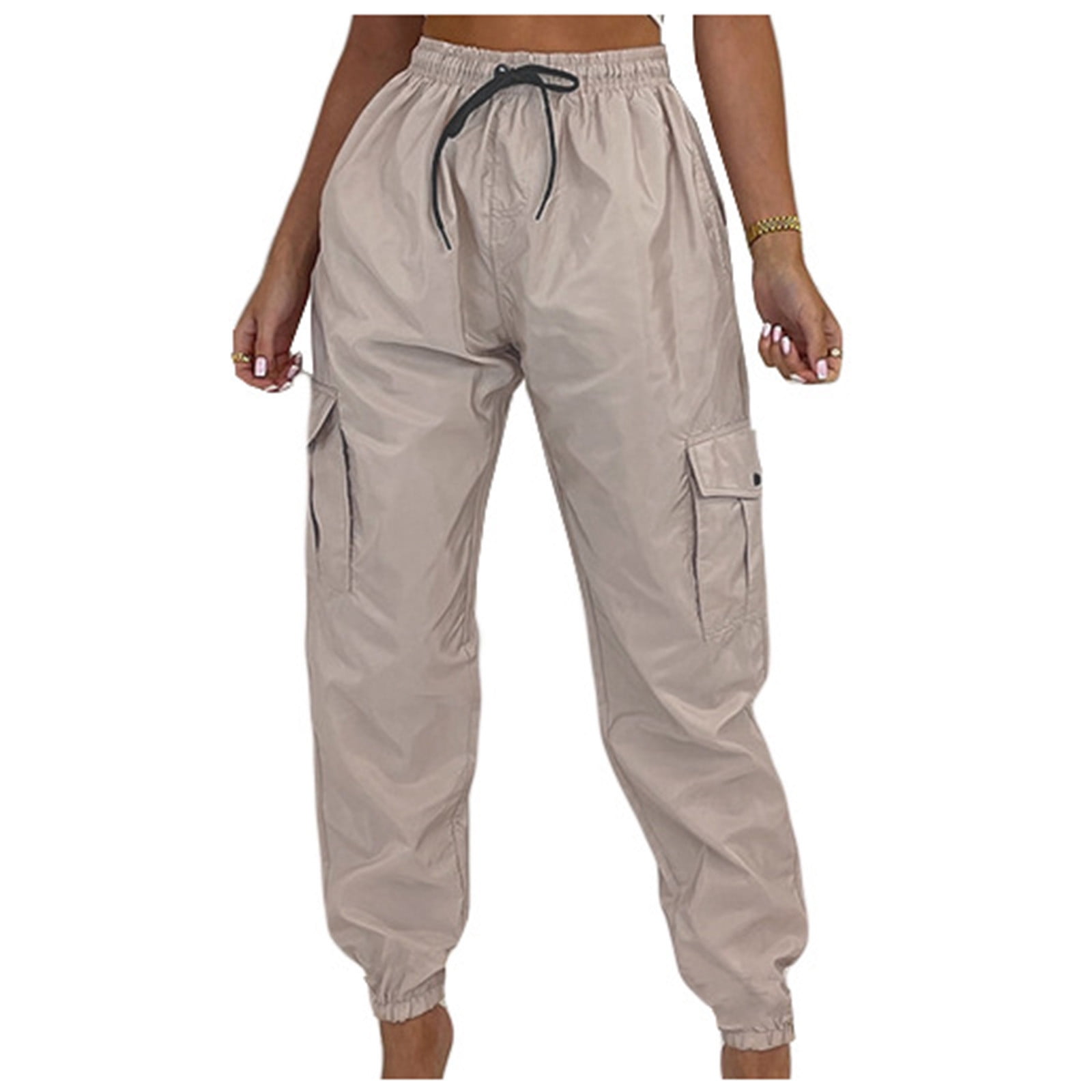 gbyLJF Womens Cargo Pants Elastic Waist with Drawstring Loose Workout ...