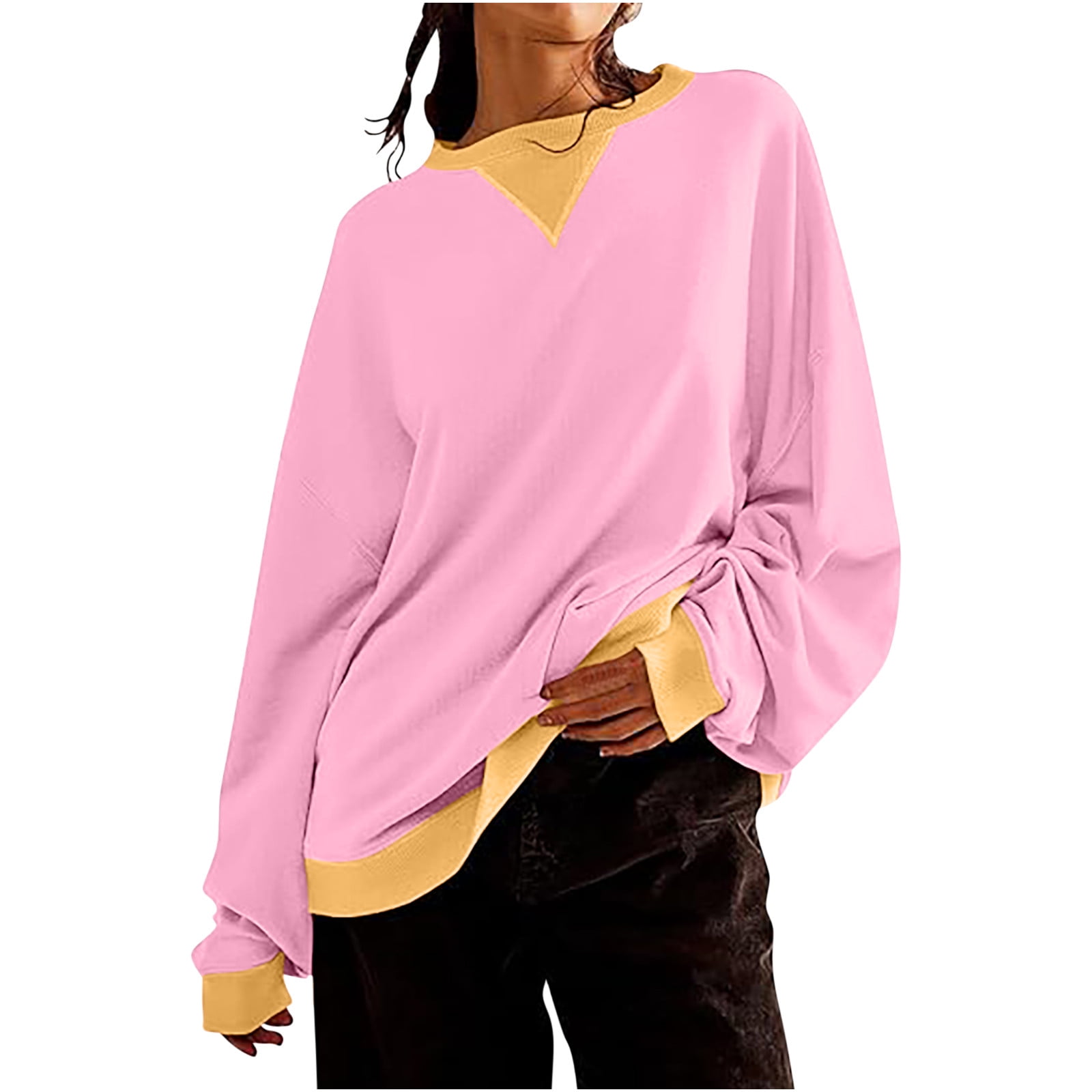 gbyLJF Womens Color Block Crew Neck Sweatshirt Oversized Long Sleeve ...