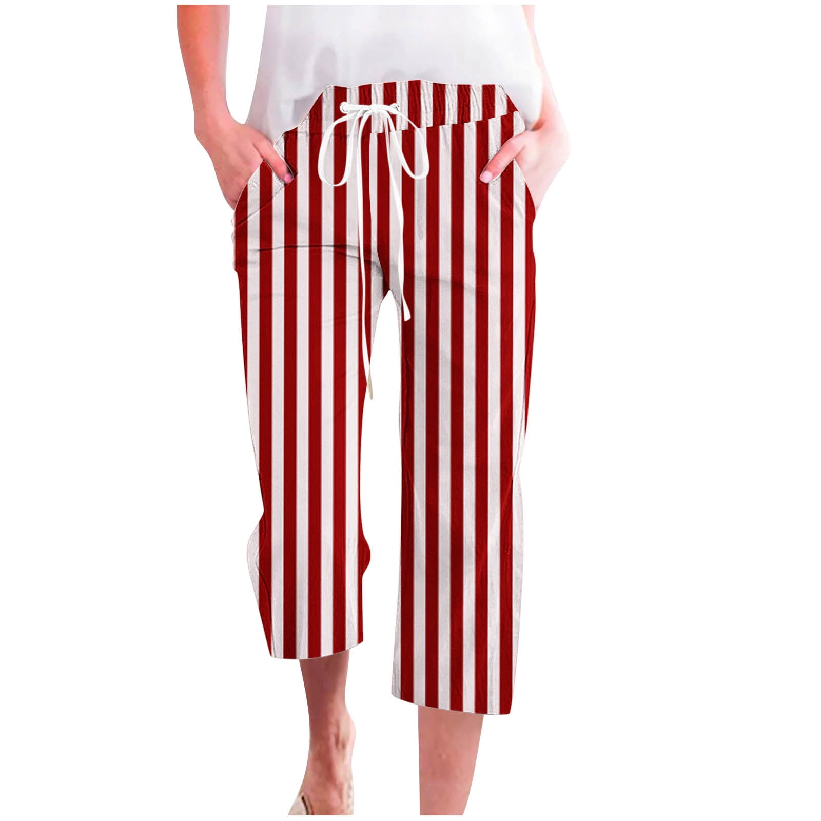 gbyLJF Womens Linen Capris 2024 Summer Lightweight High Waisted Cropped ...