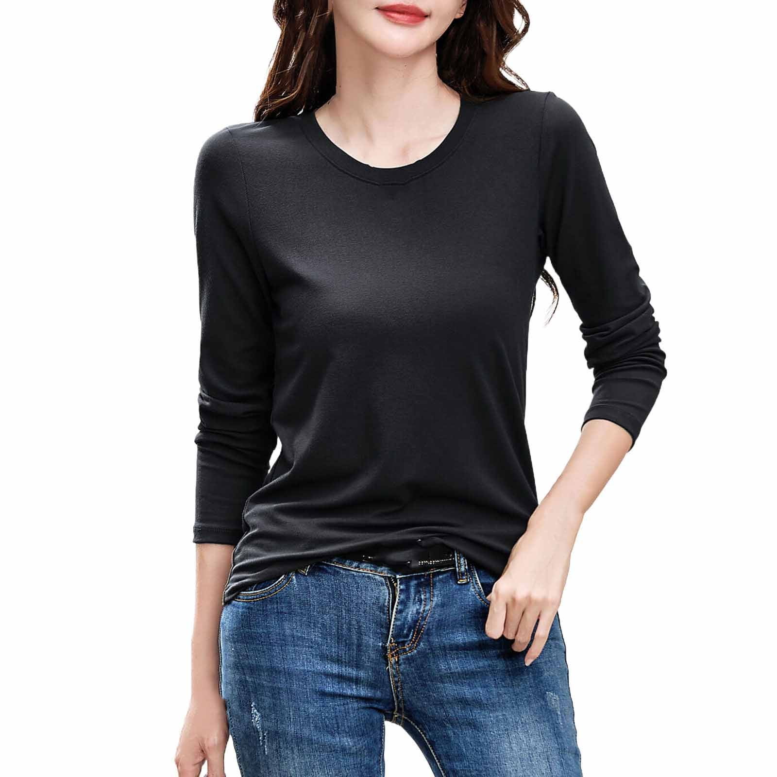 gbyLJF Womens Modal Long Sleeve Shirts Plain Crewneck T Shirts Fall ...