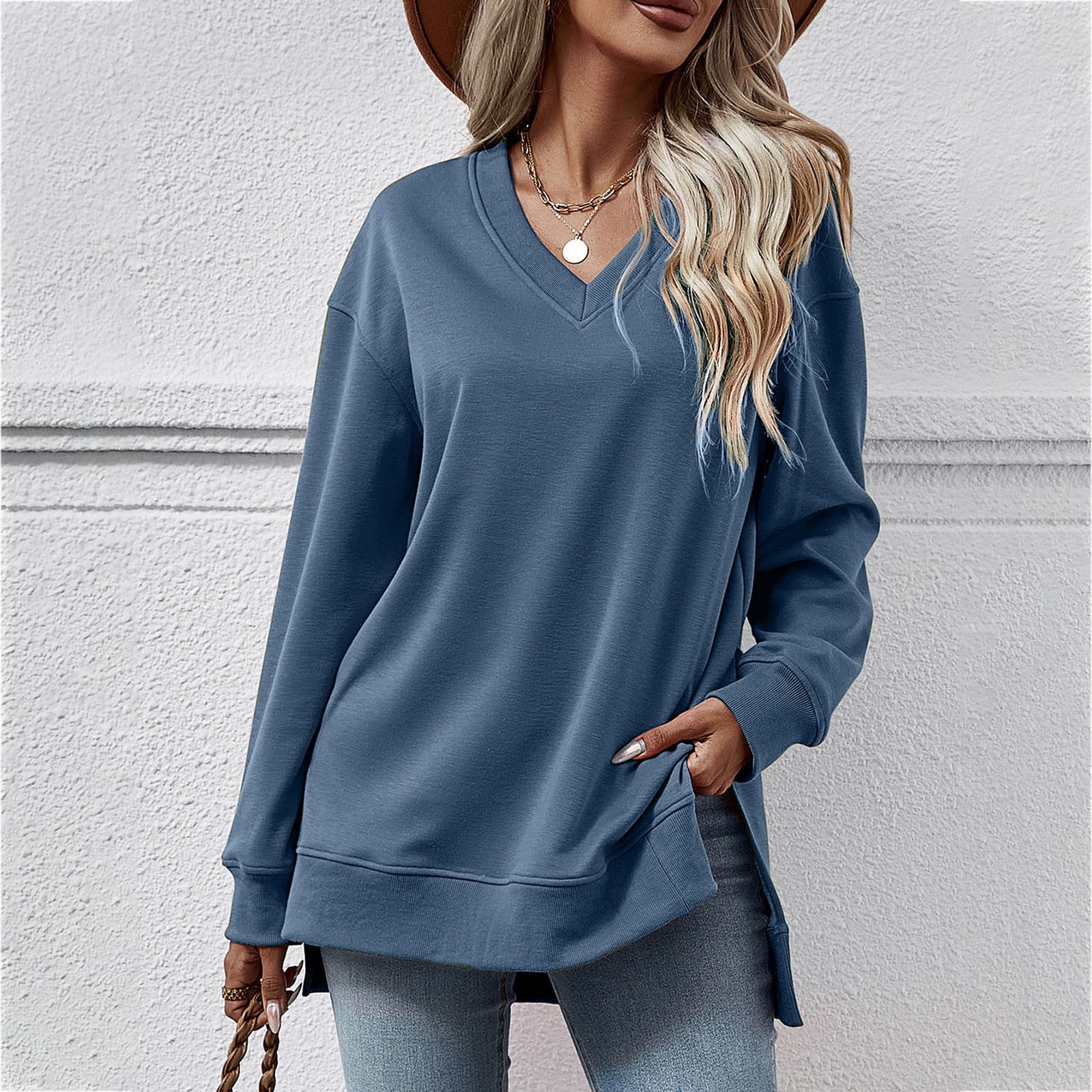 gbyLJF Womens Oversized Sweatshirts Loose Fit Long Sleeve Tunic Tops ...