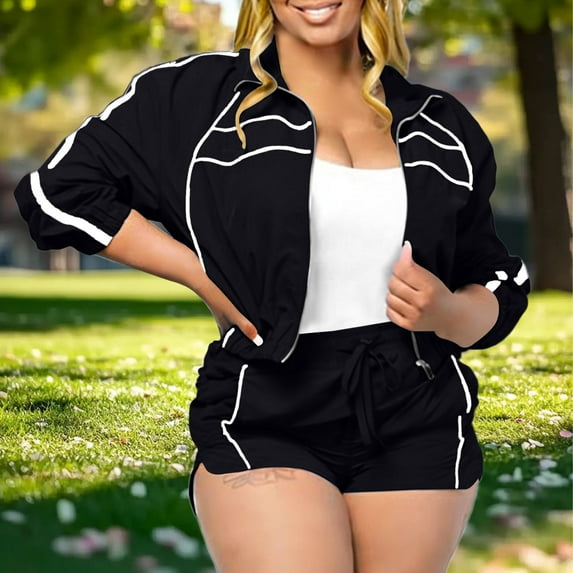 gbyLJF Womens Two Piece Outfits Sets Long Sleeve Jackets and Shorts ...