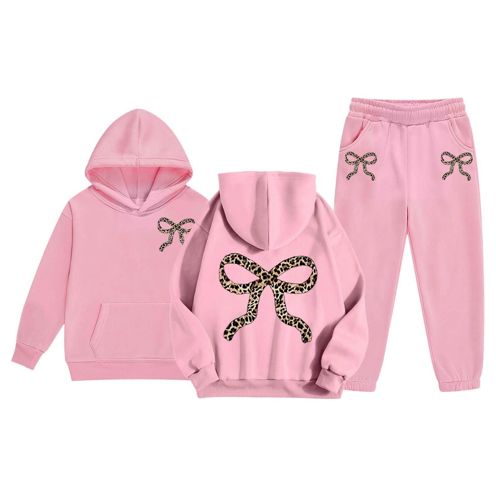 gcong Aesthetic Bow Girls Sweatsuit 2Pcs Outfits Long Sleeve Hooded ...