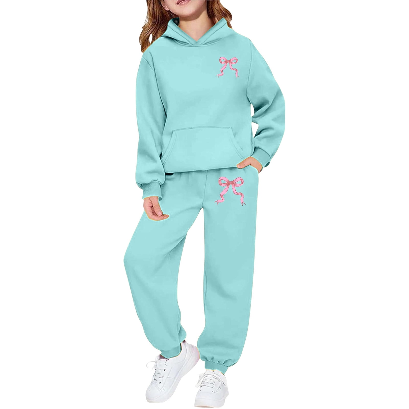 gcong Aesthetic Bow Graphic Sweatsuit Outfits for Girls 2Pcs Long ...