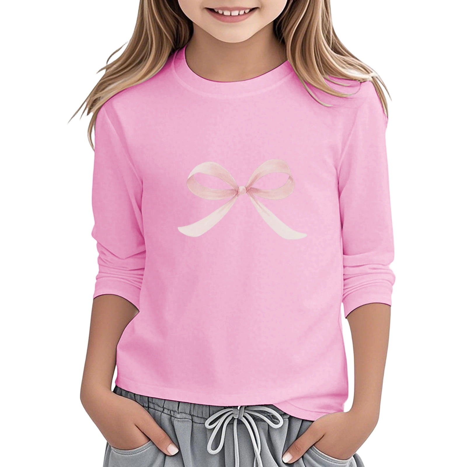 gcong Bow Shirt Short Sleeve T-Shirts Round Neck, Girls Lounge Tees ...