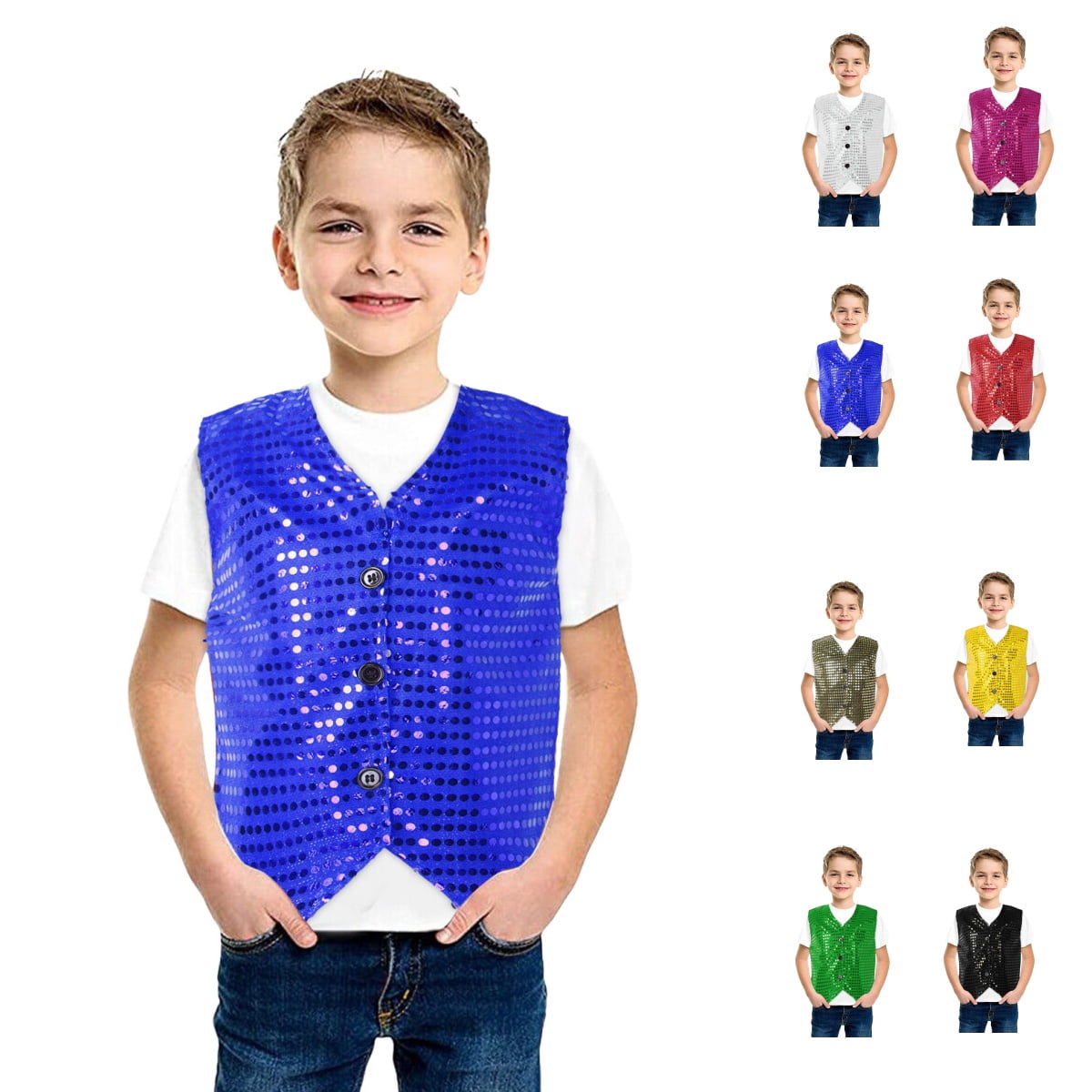 gcong Boys Girls Sequin Waistcoat Sleeveless Hip-hop Jazz Dance Stage ...