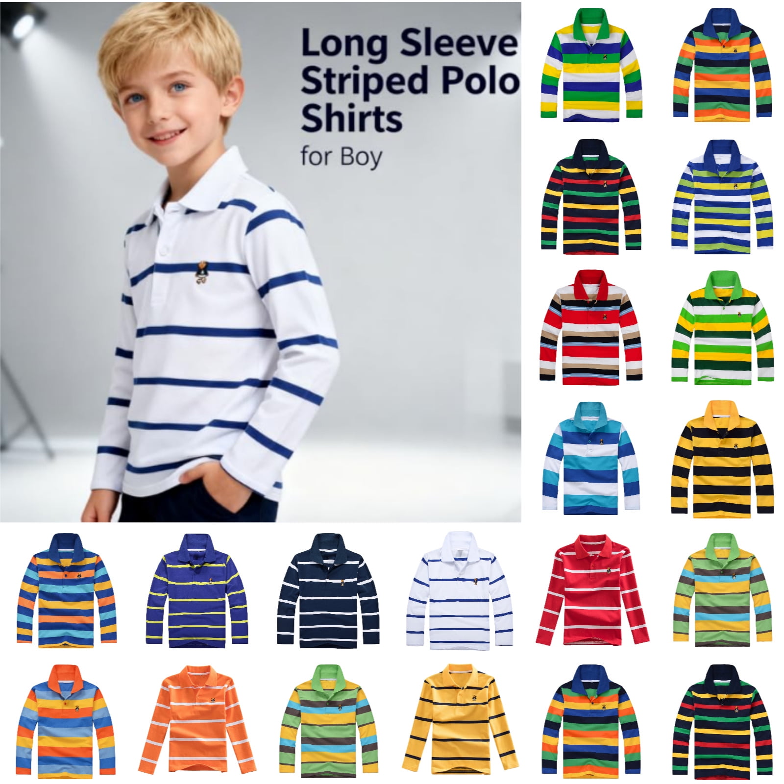 gcong Boys String Polo Shirt Short Sleeve Performance Casual Striped ...