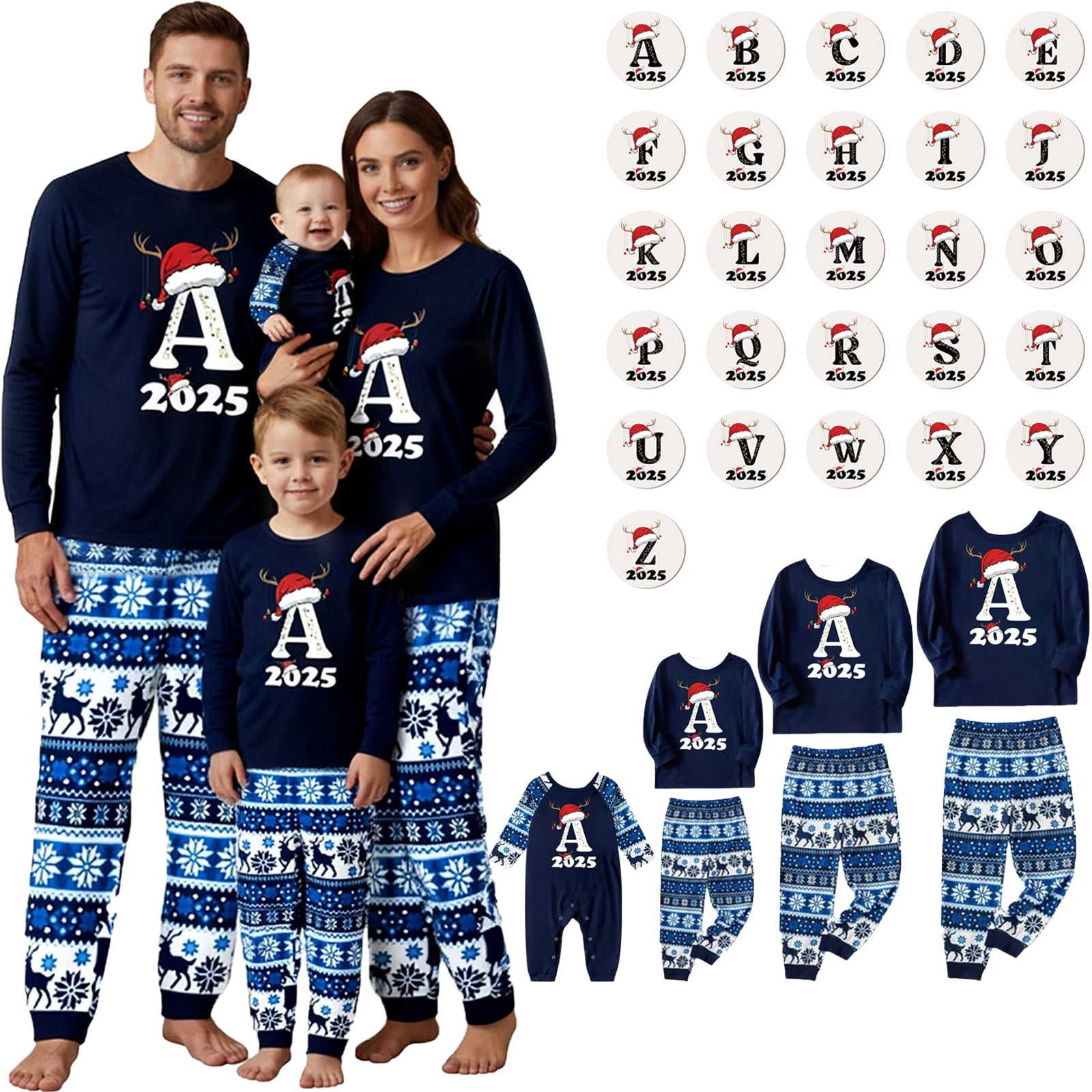 gcong Family Christmas Pajamas Set Initials 26 Letter Prints Mens ...
