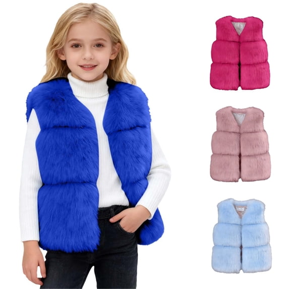 gcong Faux Fur Vest for Girls Elegant Fur Vest Winter Warm Fleece Vest ...