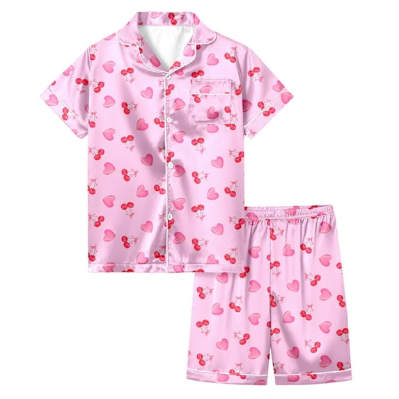 gcong Girls 2 Piece Outfits Bow Shorts Sleeve Tracksuit Round Neck Cute ...