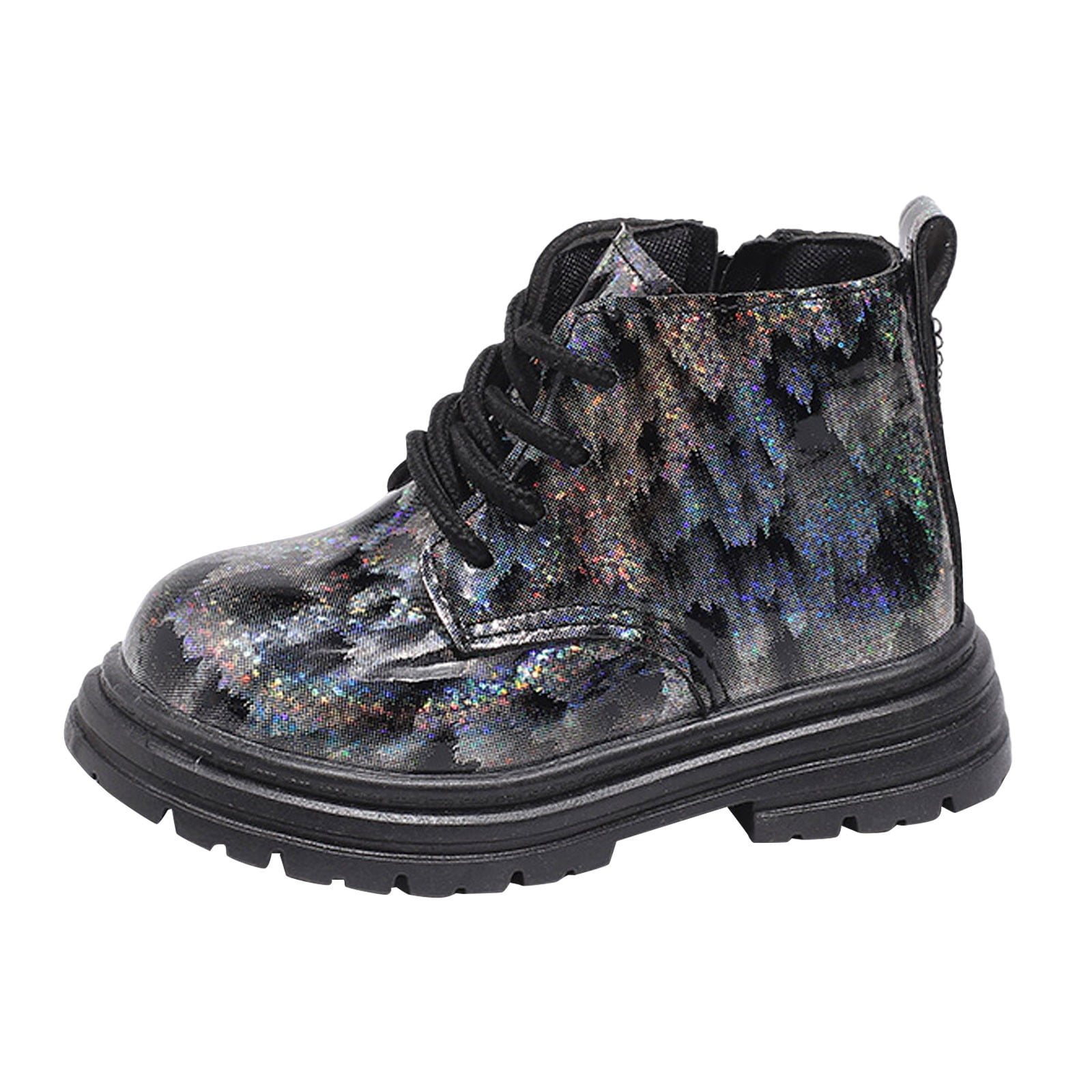 gcong Girls Boys Ankle Boots Waterproof Lace up Patent Boot with Side ...