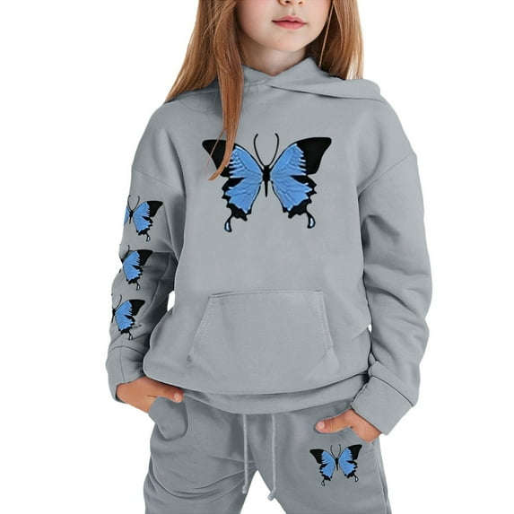 gcong Girls' Clothing Set Butterfly Print Oversized Hoodies Sweatpants ...