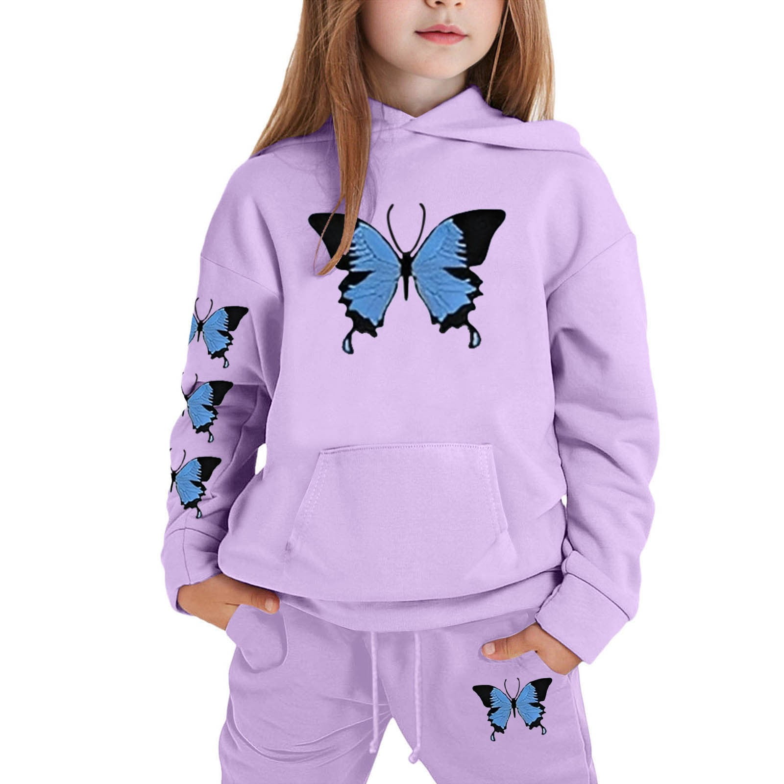 gcong Girls' Clothing Set Butterfly Print Oversized Hoodies Sweatpants ...