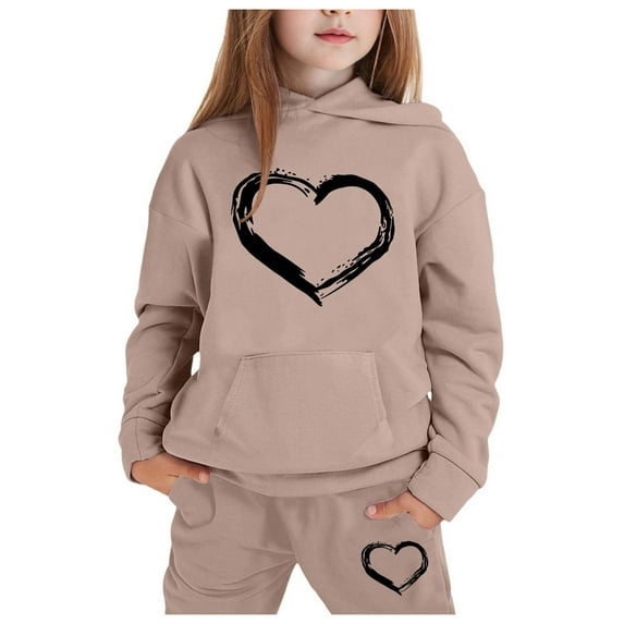gcong Girls Hoodie and Sweatpants Set Heart Print 2 Piece Outfits for ...