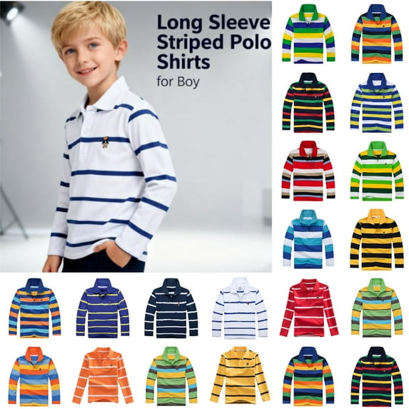 gcong Kids Boys Girls Cotton Long Sleeve Polo Shirt Cute Summer T ...