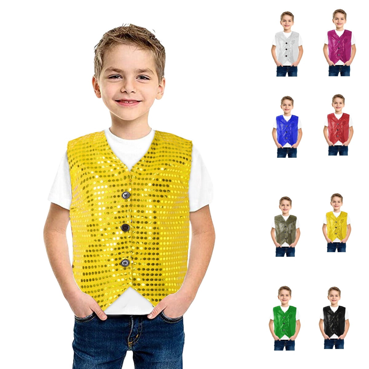 gcong Kids Boys Shiny Sequins Vest Waistcoat Hip-Hop Jazz Dance Choir ...