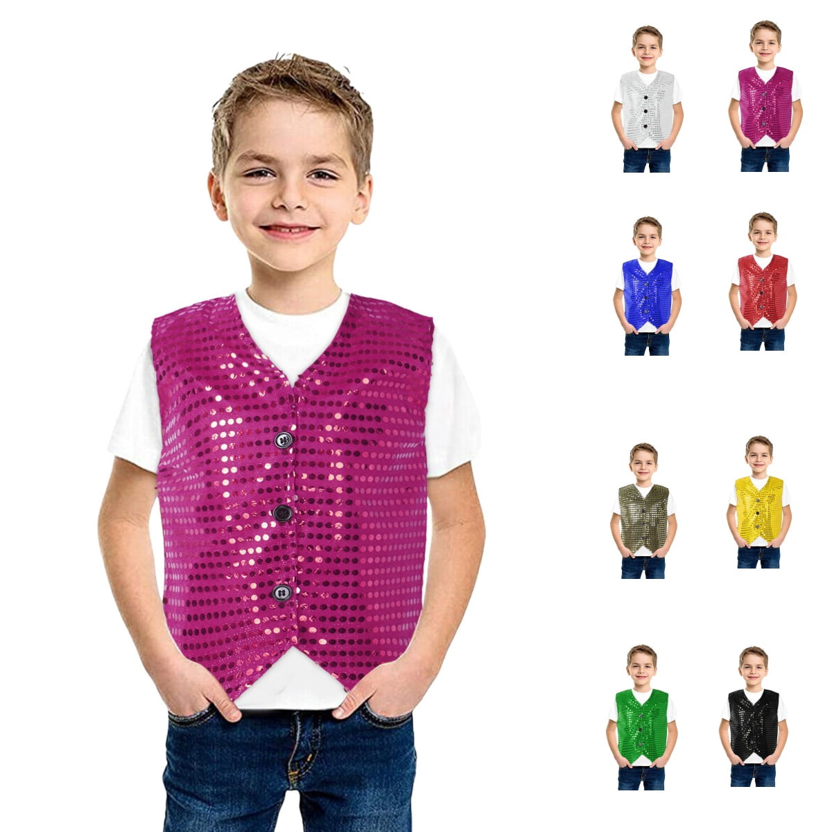 gcong Kids Boys Shiny Sequins Vest Waistcoat Hip-Hop Jazz Dance Choir ...