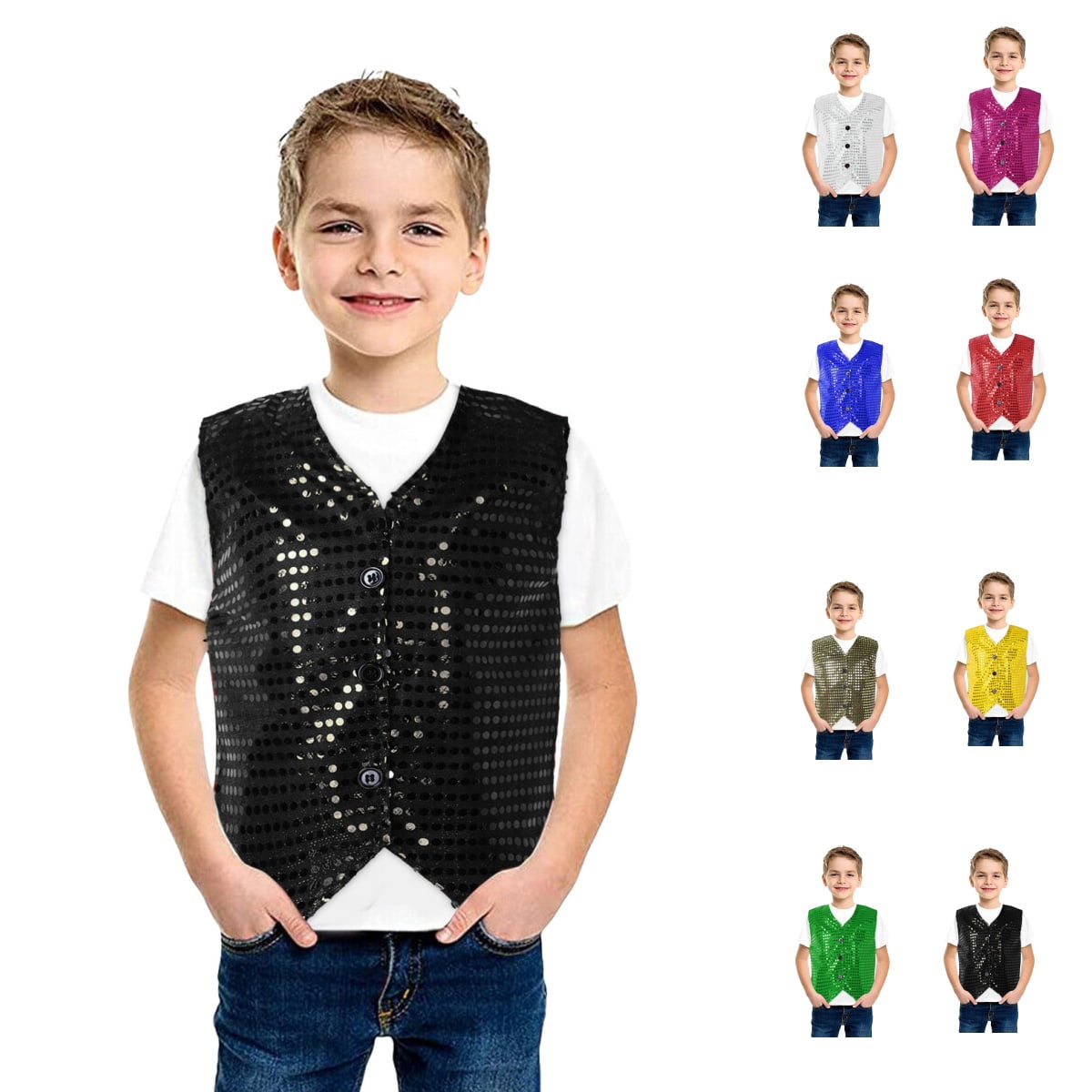 gcong Kids Boys Shiny Sequins Vest Waistcoat Hip-Hop Jazz Dance Choir ...