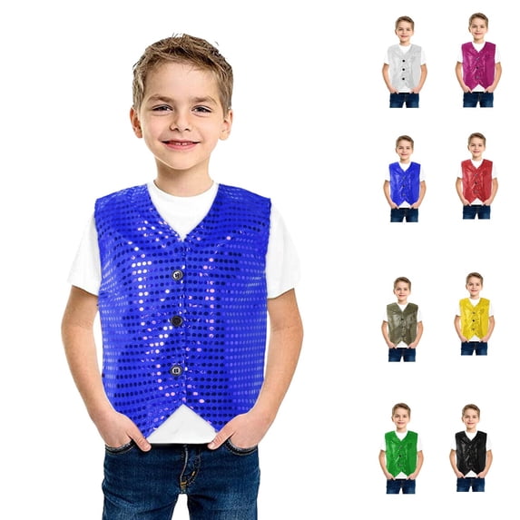 gcong Kids Girls Boys Sparkle Sequined Vest Jacket Jazz Dance Fancy ...