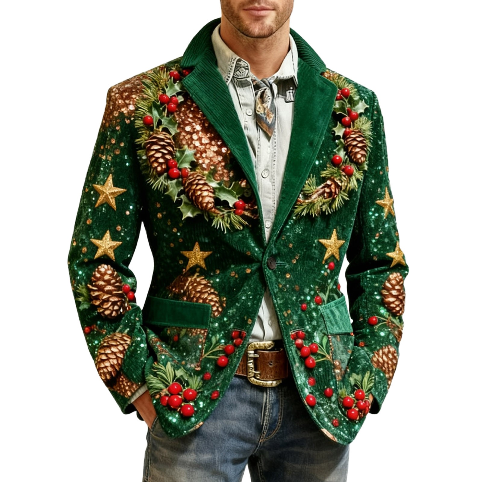 gcong Mens Blazer Sport Coats Casual Ugly Christmas Jackets Corduroy ...