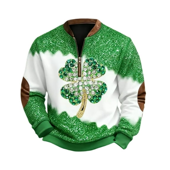 gcong Mens St Patricks Day Sweatshirt Retro Shamrock Flag Print Stand ...