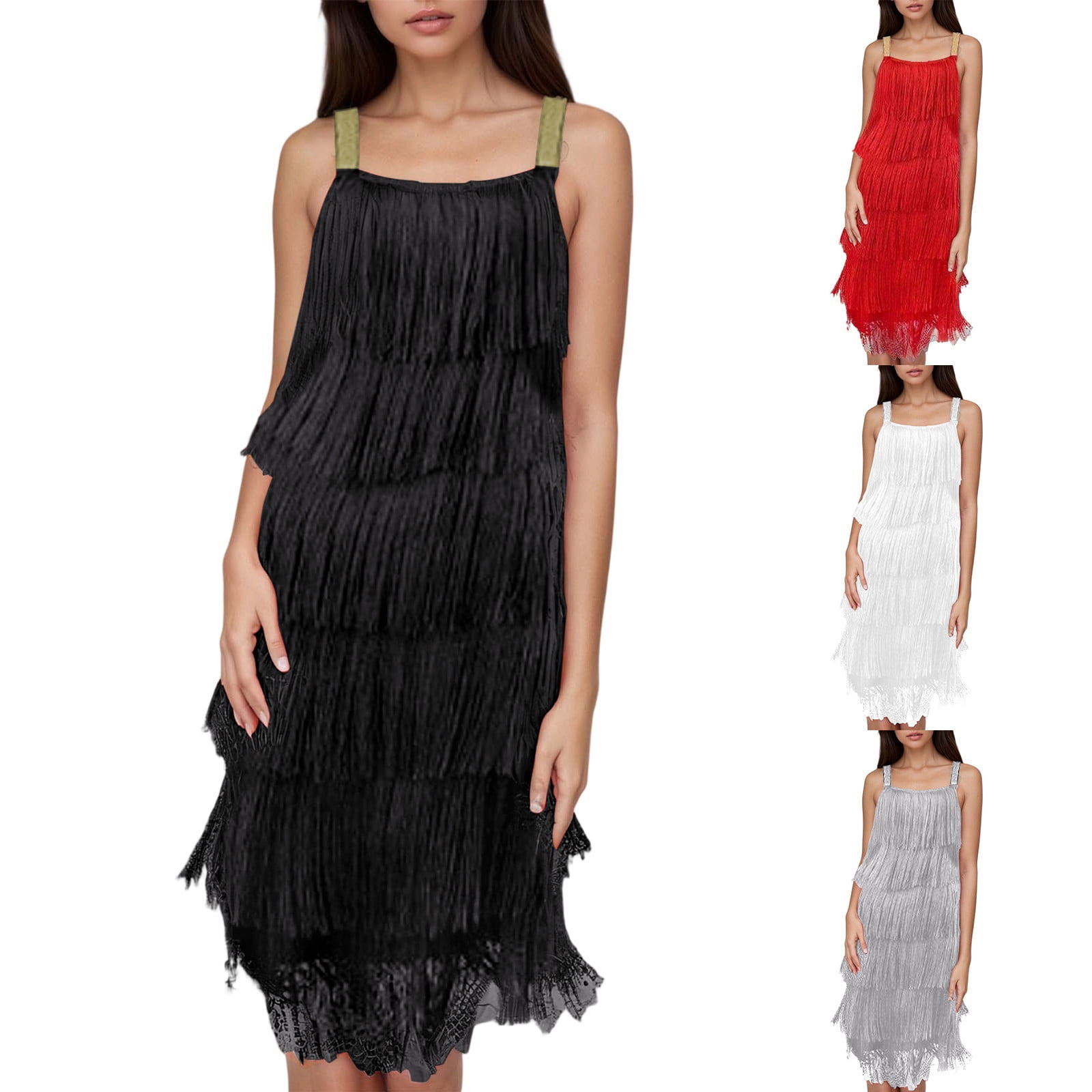 gcong Tassel Formal Dresses for Women Sequin Strap Mini Elegant Evening ...