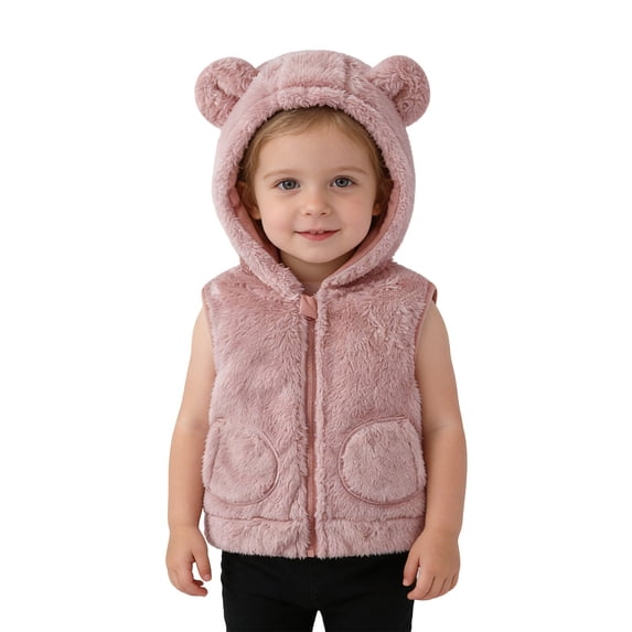 gcong Toddler Kids Hooded Vest with Bear Ear, Zipper Sleeveless Fuzzy ...