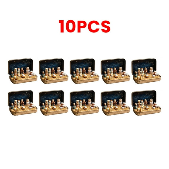 geerera 10Pcs Mini Christmas Nativity Set in a Tin Box, Christmas Gift ...
