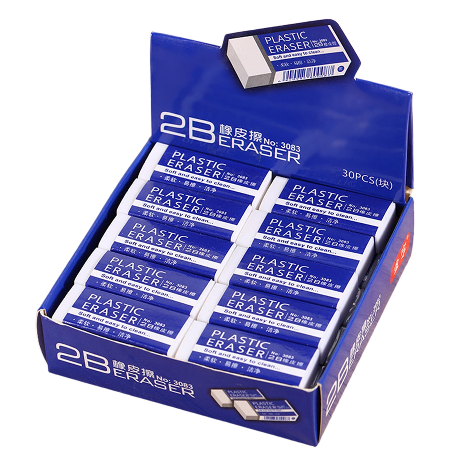 geerera 30 Pack Erasers Pencil Erasers White 2B Rubbers Soft Smudge ...