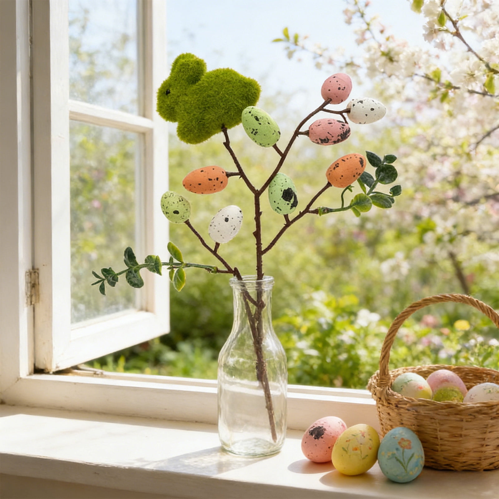 geerera Artificial Easter Egg Picks Easter Bunny Stems Spring Flowers ...