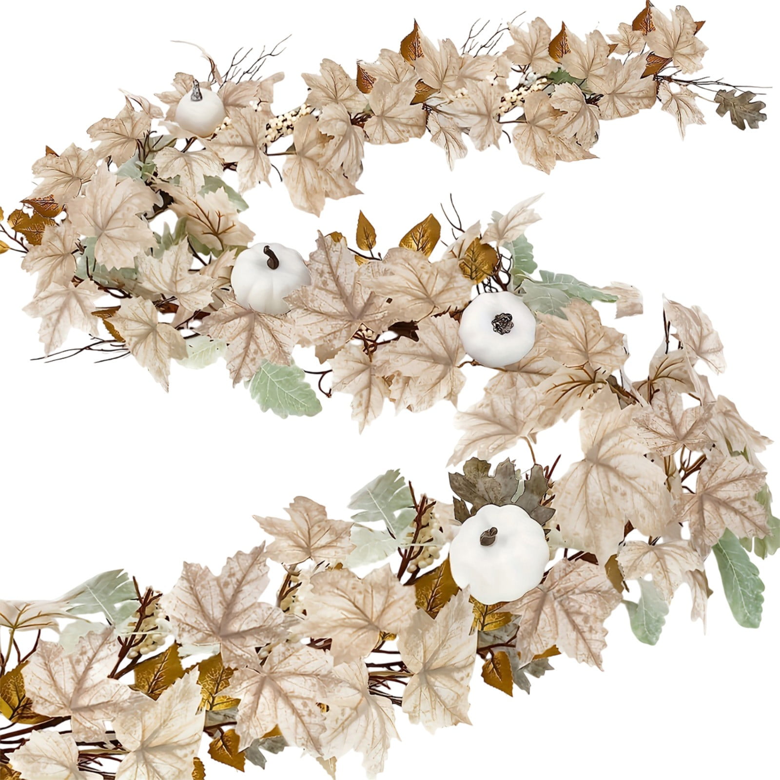 geerera Artificial Fall Garland, 67.7-Inch White Maple Leaf and Pumpkin ...