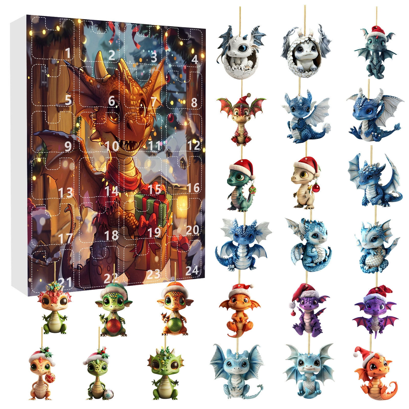 geerera Christmas Dragon Advent Calendar, 24-Piece Acrylic Pendant ...