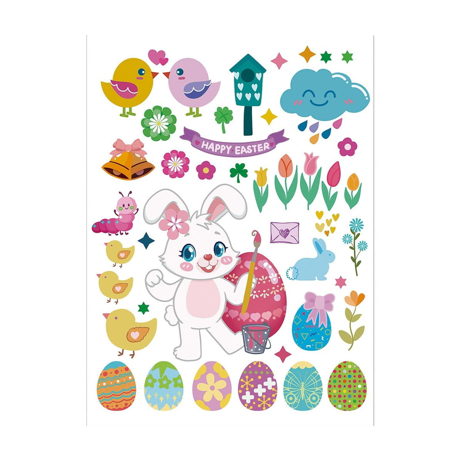 geerera Easter Bunny Glass Sticker,Electrostatic Sticker,Double-sided ...