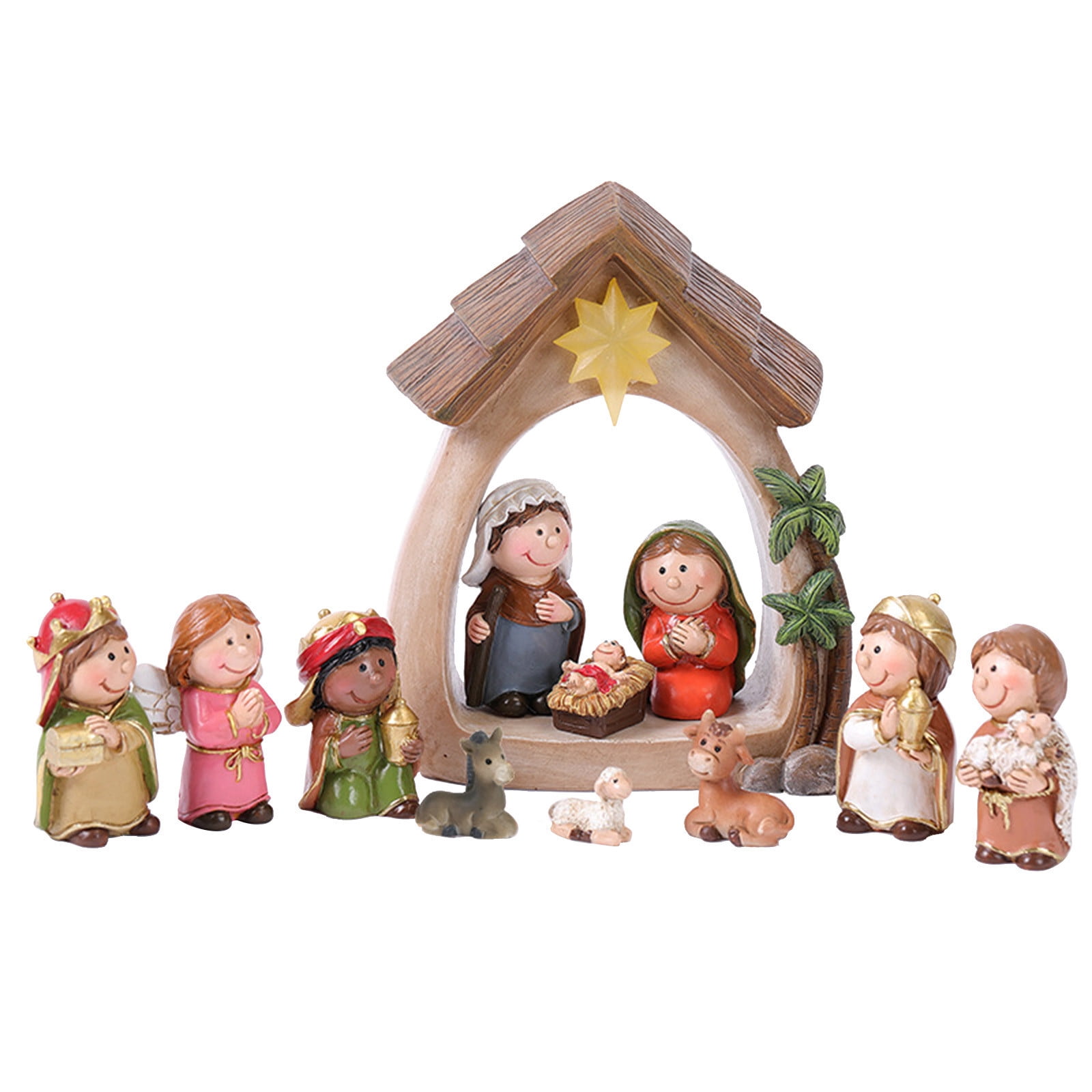geerera Resin Nativity Figurines Set with Star LED Light, Tabletop ...