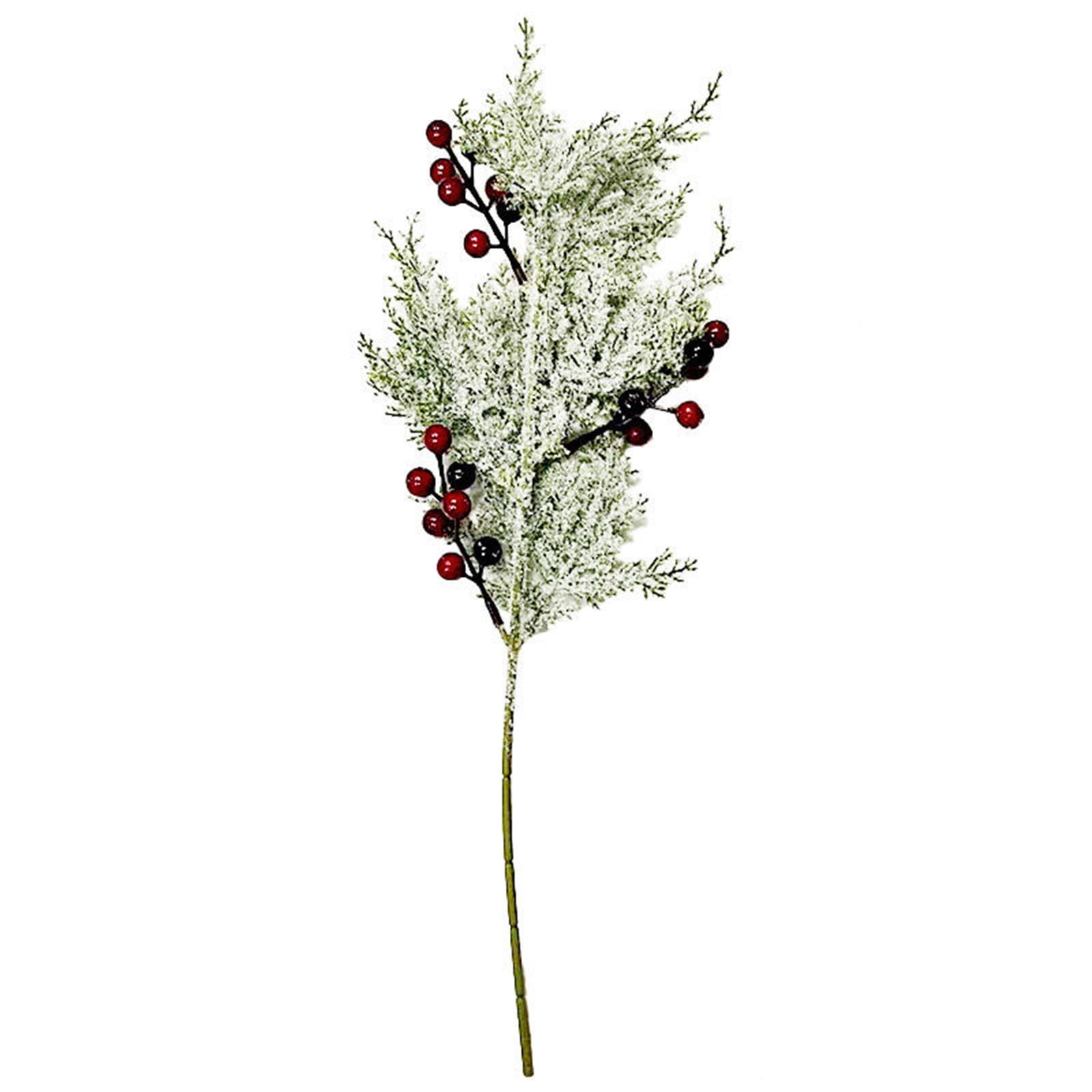 geerera Snowy Artificial Cedar Pick with Red Berries, Frosted Faux ...