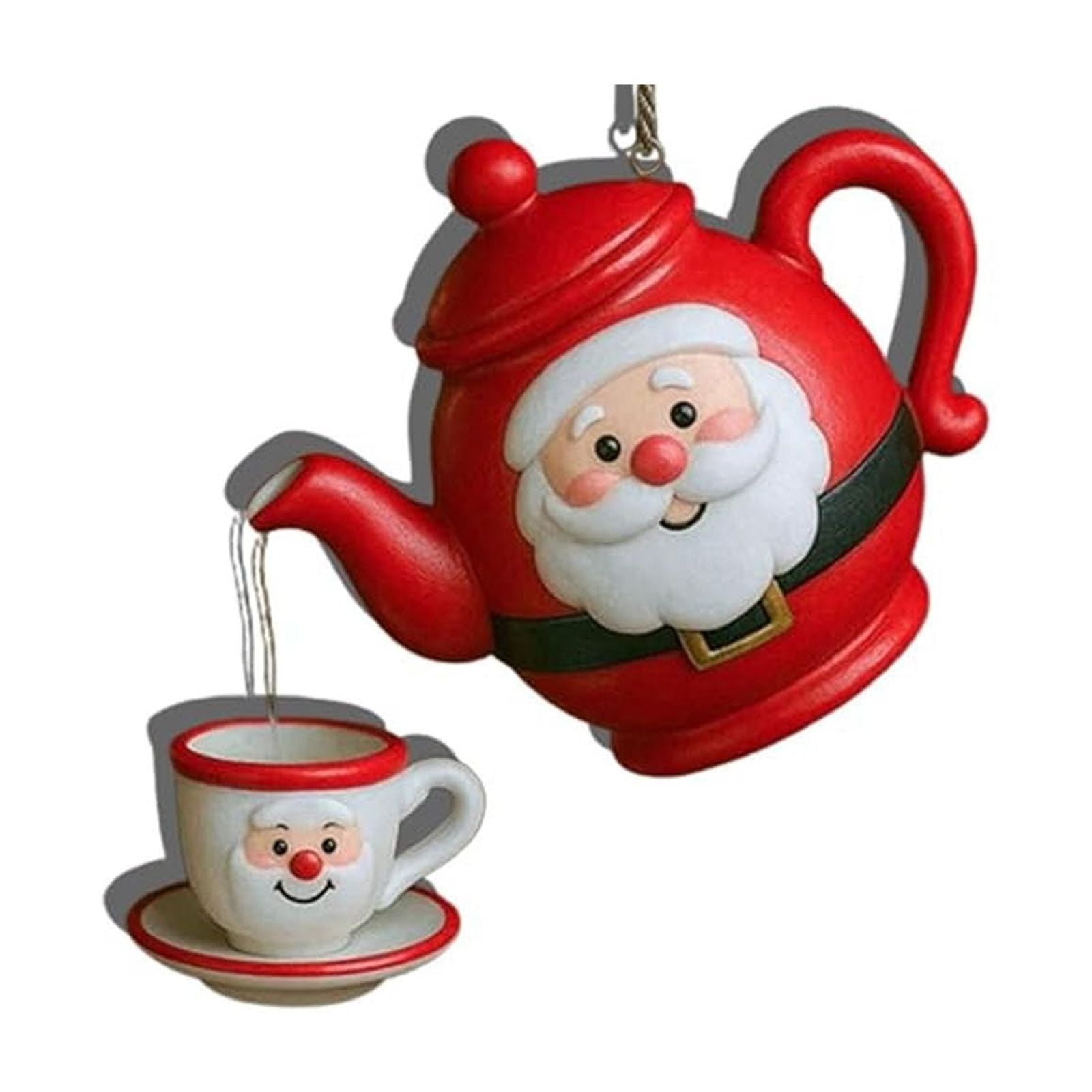 geerera Vintage Teapot Ornament, Christmas Tea Set Decor with Holly ...